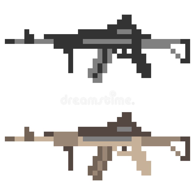 Illustration Pixel Art Icon Gun Assault Rifle Stock Vector ...