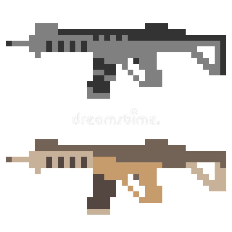 Illustration Pixel Art Icon Gun Assault Rifle Stock Vector ...