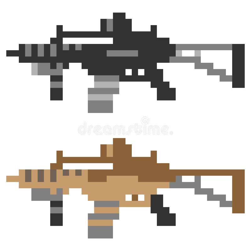Illustration Pixel Art Icon Gun Assault Rifle Stock Vector ...