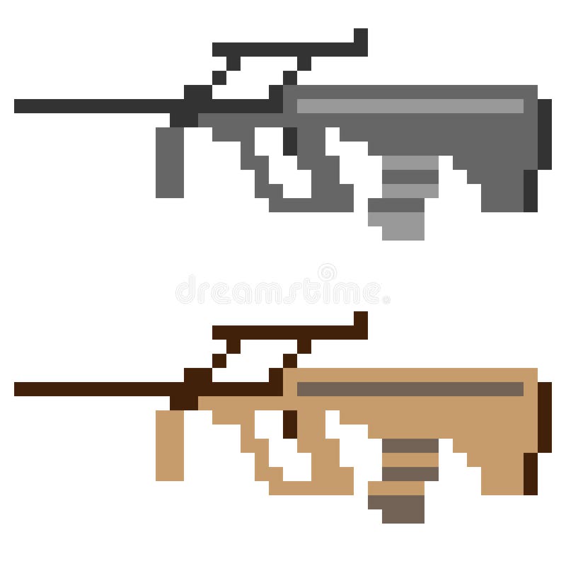 Illustration Pixel Art Icon Gun Assault Rifle Stock Vector ...