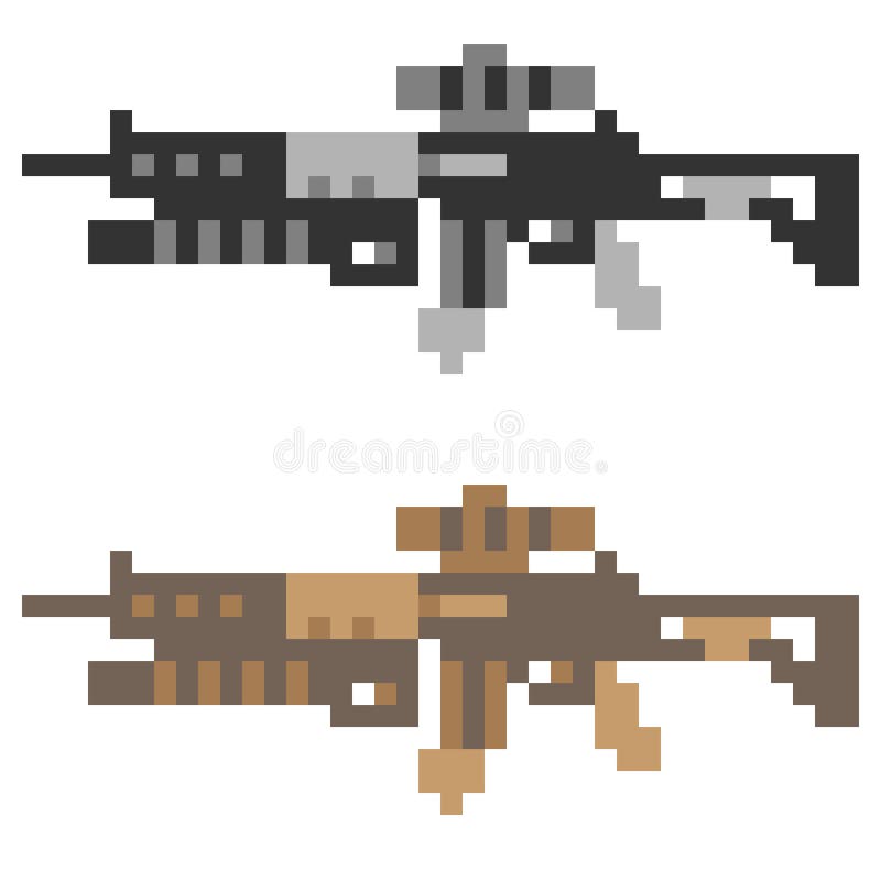 Illustration Pixel Art Icon Gun Assault Rifle Stock Vector ...