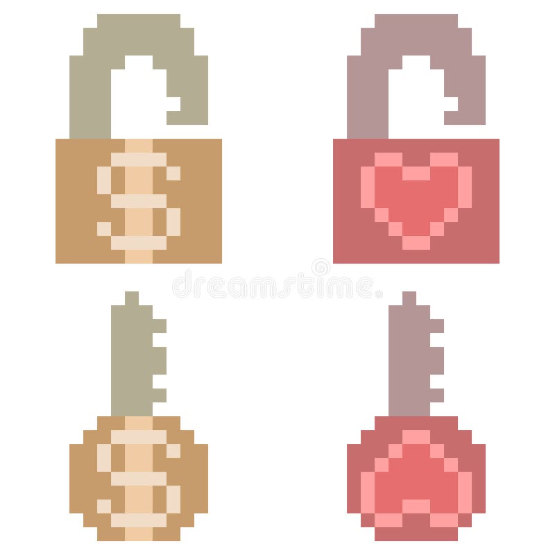Illustration Pixel Art Icon Key Stock Vector - Illustration of lock ...