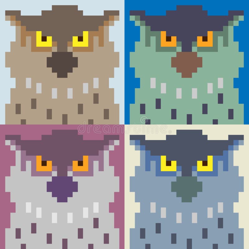Illustration pixel art owl stock vector. Illustration of looking - 59875340