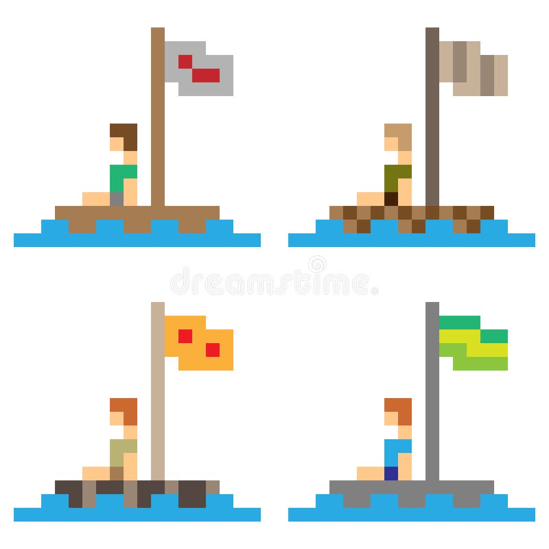 Illustration Pixel Art Wooden Raft Stock Vector - Illustration of ocean ...