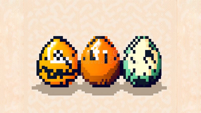Pixel Eggs Against Cosmic Latte Background and Copy Space. Happy Easter ...