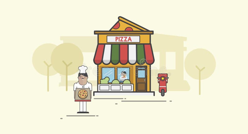 Pizza Shop Building or Pizzeria Facade Flat Cartoon Stock Illustration ...