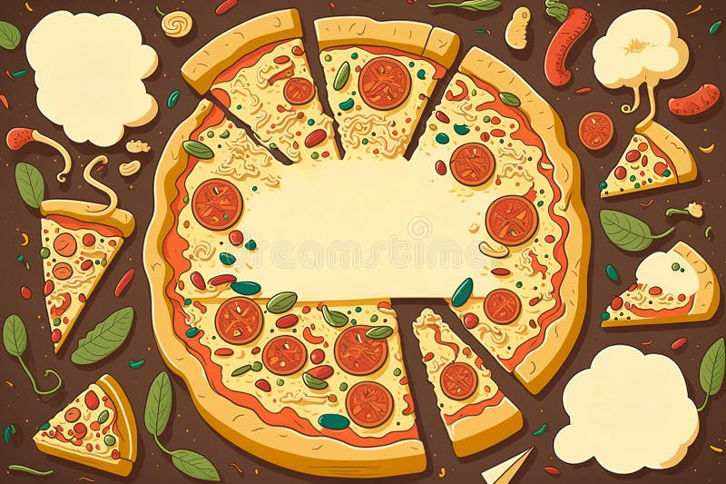 Illustration of a Pizza with Various Toppings with Copy Space in the ...