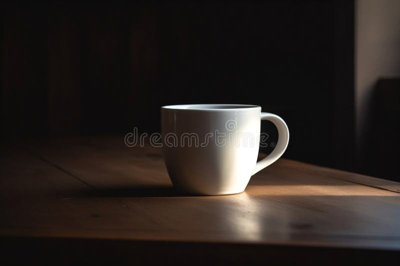 Illustration of a Plain White Coffee Mug on a Wooden Table. Generative ...