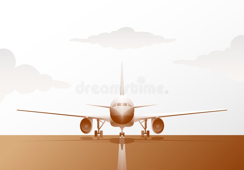 Illustration of a Plane Landing at the Airport in Brown Tones Stock ...