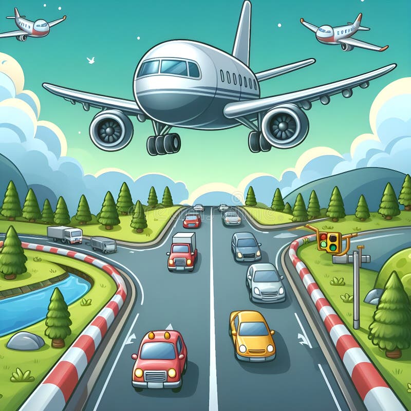 Plane Landing in the road stock illustration. Illustration of ornament ...