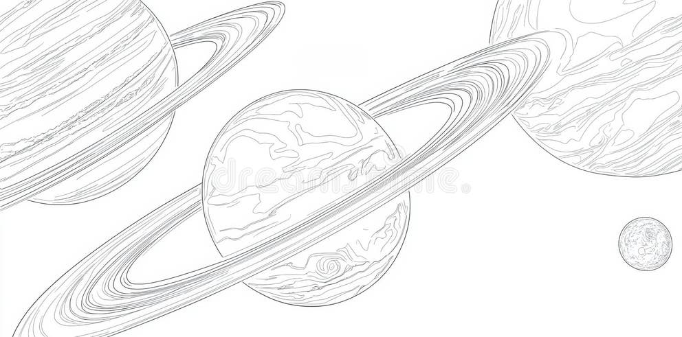 An Illustration of a Planet Drawn in Single Lines. Saturn As an Icon ...