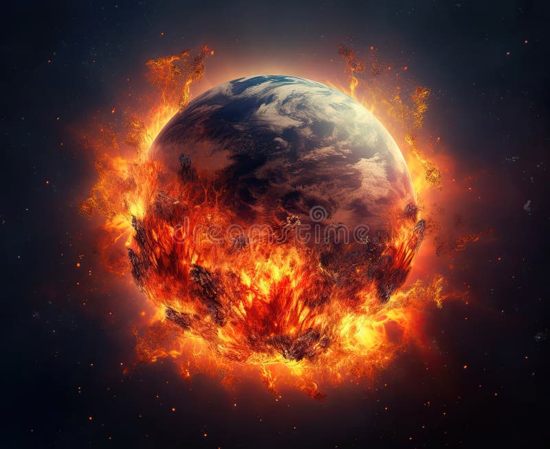 Illustration of the Planet Earth Burning. Burning World Earth Stock ...
