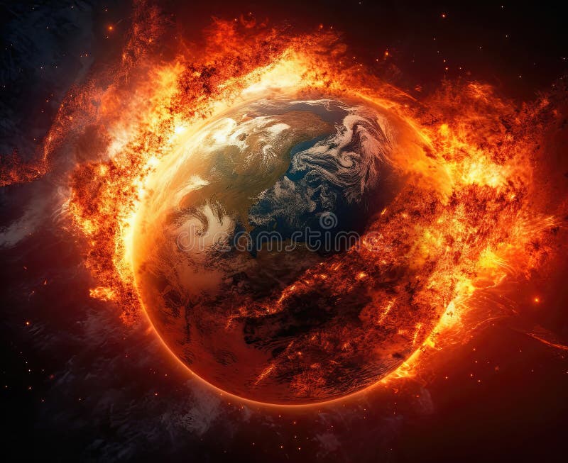 Illustration of the Planet Earth Burning. Burning World Earth Stock ...