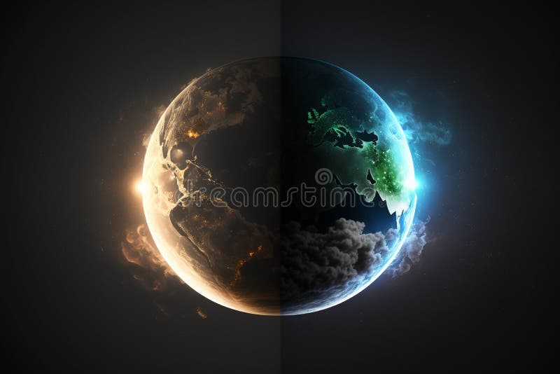 Illustration of the Planet Earth Divided into Two Parts of Day and ... Illustration of the Planet Earth Divided into Two Parts of Day and ...
