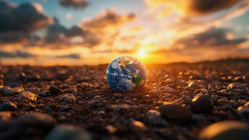 Illustration of Planet Earth in a Dry, Stony and Sunny Landscape with ...