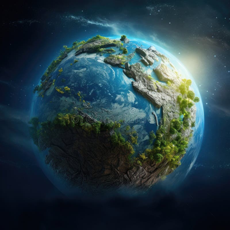 Illustration of Planet Earth with Light and Clouds in Outer Space Stock ...