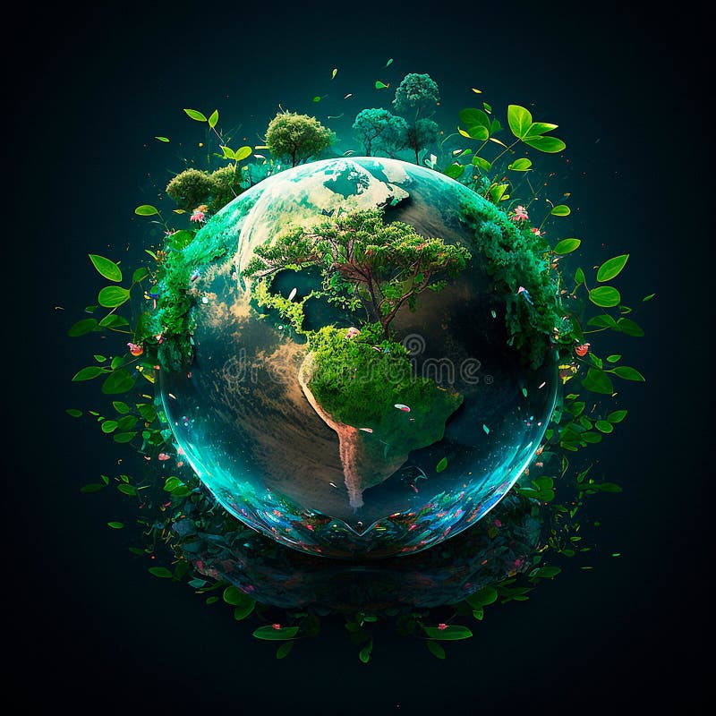 Illustration of Planet Earth with Trees. Eco Concept Stock Illustration ...