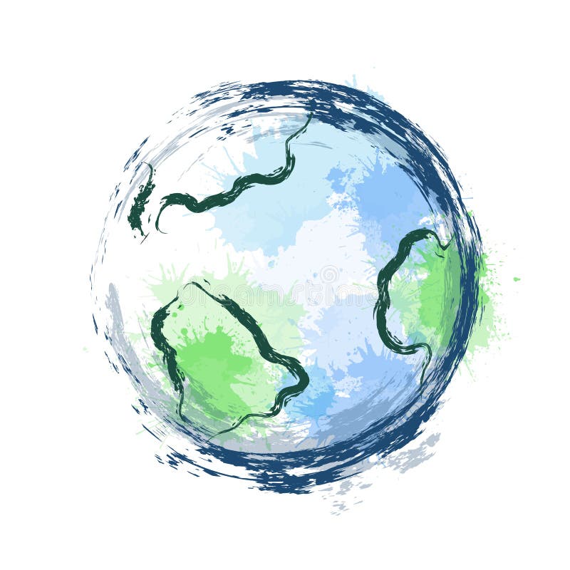 Illustration of Planet Earth with Watercolor Splashes and Ink Strokes ...