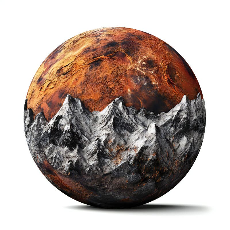 Planet Mars with Snowy Mountains on the Background Stock Illustration ...