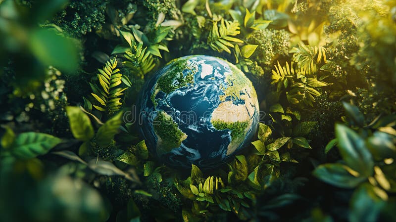 An Illustration of a Planet Surrounded by Greenery Symbols, Symbolizing ...