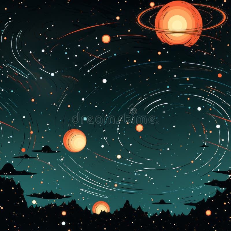 An Illustration of Planets in the Night Sky Stock Illustration ...
