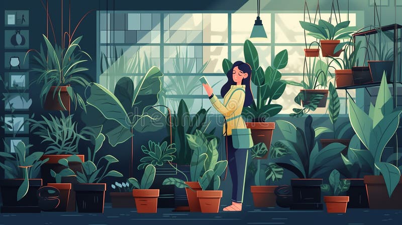 Illustration of Plant Lady in Green House Generative AI Stock ...