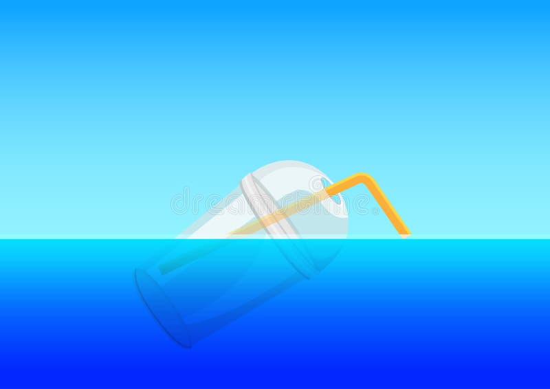 Illustration Plastic Cup and Straws Float on the Surface Ocean Sea or ...