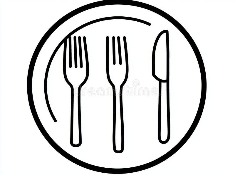 Illustration of a Plate, Khife, and Fork in One Continuous Line. Stock ...