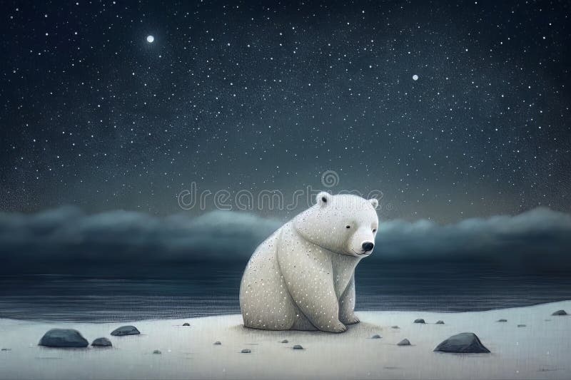 Illustration of a Polar Bear on Snowy Landscape at Starry Night Stock ...
