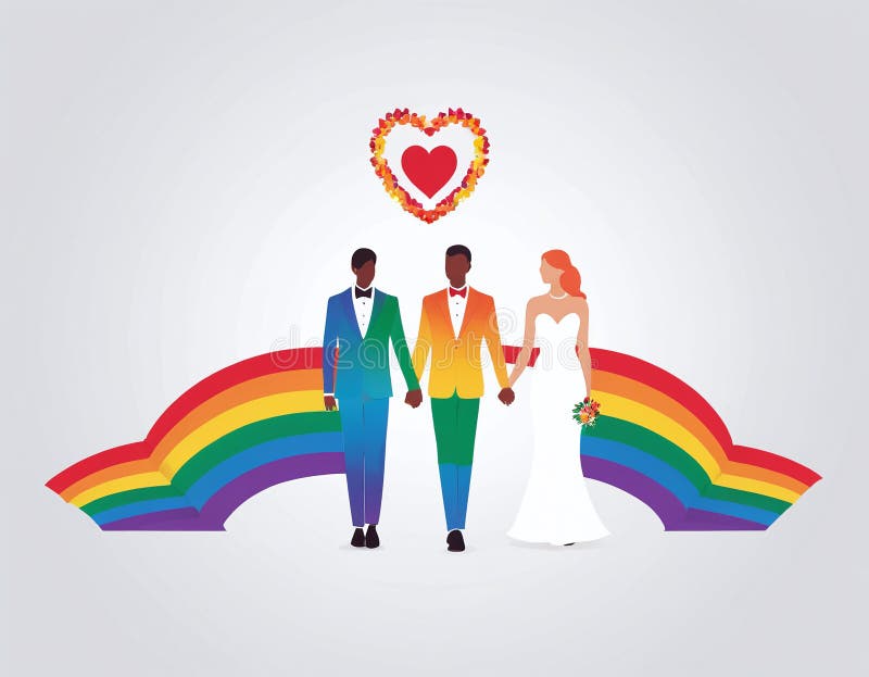 Illustration Of A Polygamous Relationship Wedding Of Three People Ai Generated Stock