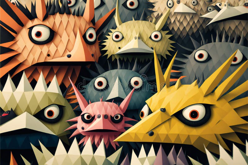 Polygon Patterned Monsters, Digital Illustration Painting Artwork Stock ...