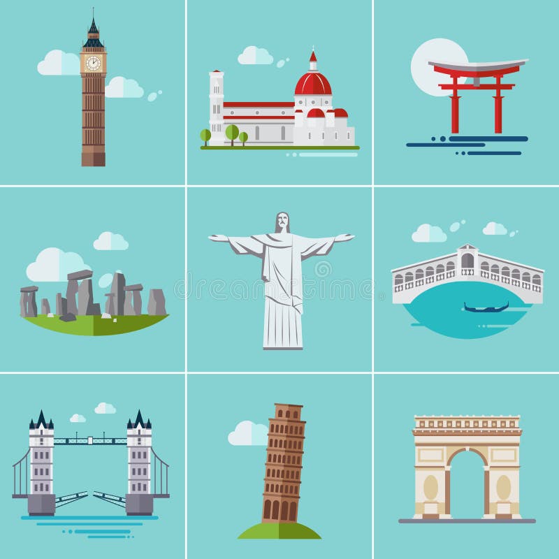 Popular Sightseeing Spots World Icons Stock Illustrations – 7 Popular ...