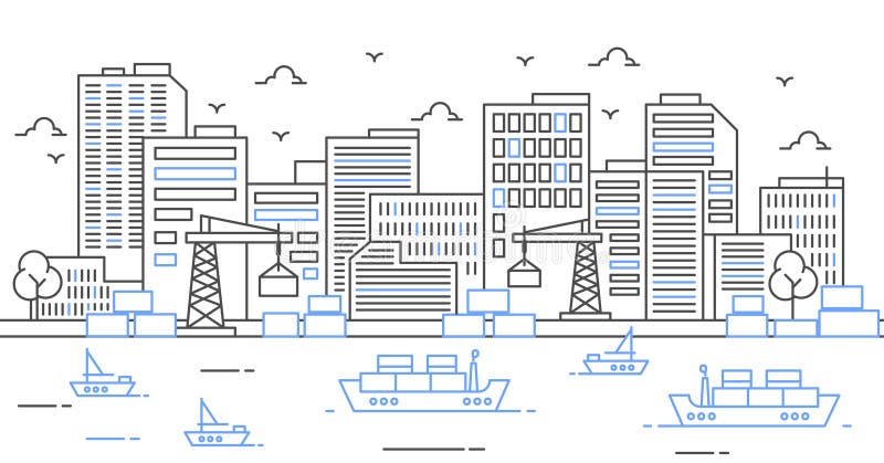 Illustration of a Port by Ship Stock Vector - Illustration of design ...