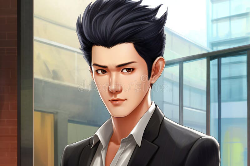 Portrait of a Handsome Asian Man in a Black Suit Stock Illustration ... Portrait of a Handsome Asian Man in a Black Suit Stock Illustration ...