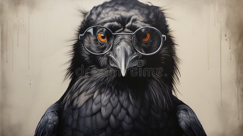 Illustration of a Portrait of a Raven with Glasses Stock Illustration ...