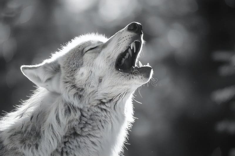 Portrait of a Wolf Howling in the Forest, Black and White Stock ...