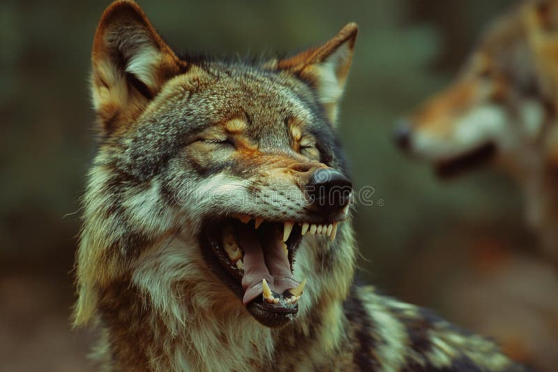 Portrait of a Wolf Howling in the Forest, Close-up Stock Illustration ...