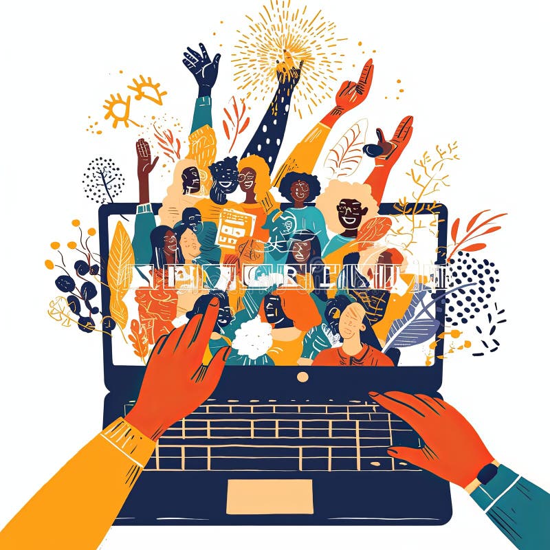 A Vibrant Digital Gathering of Diverse Individuals Shown on a Laptop ...