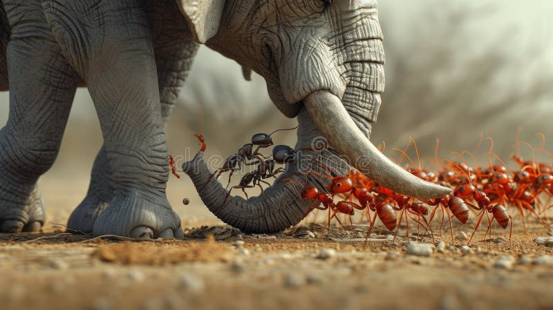 Illustration Portrays an Ant and an Elephant Working Together ...