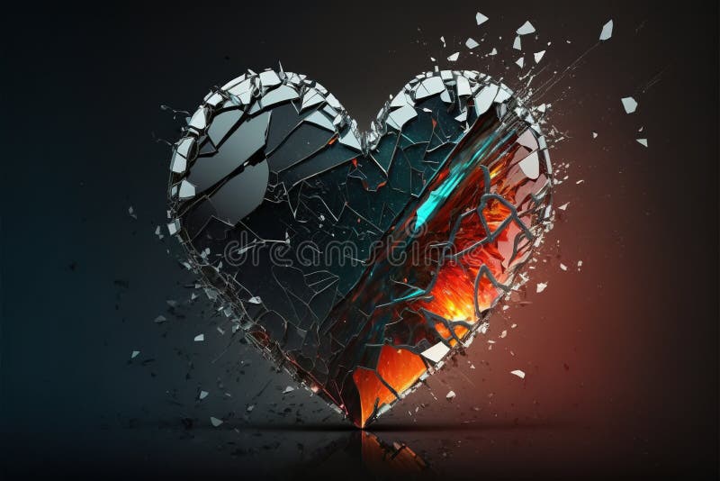 Shattered Glass Heart on Dark Background Stock Illustration ...