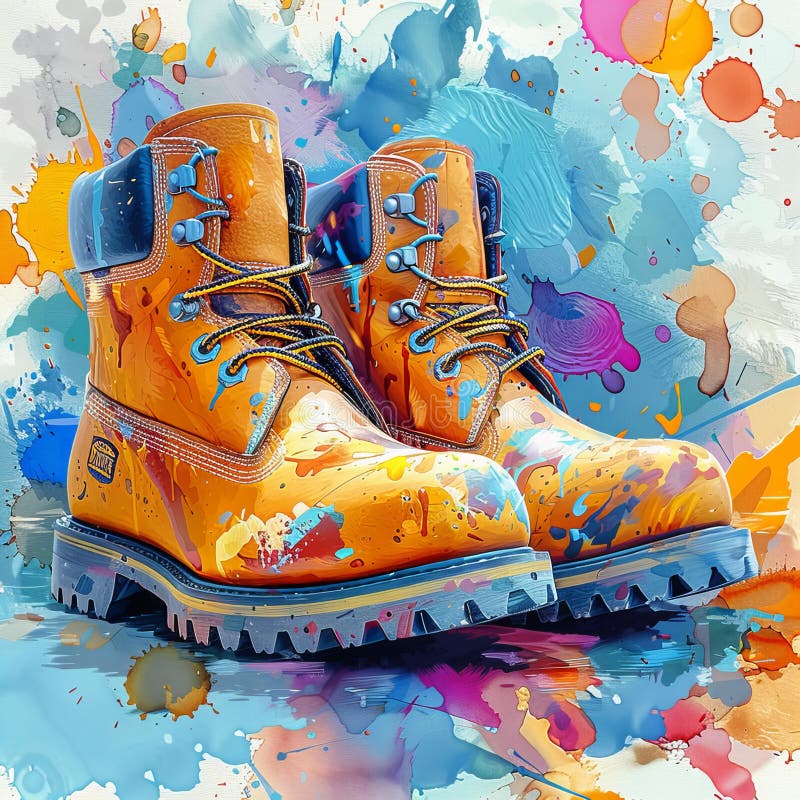 Post-impressionism Art Style , Work Boots Design , Isolated on White ...