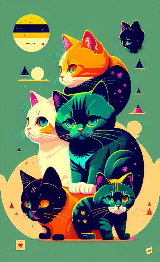 Illustration Poster with Cats of Various Colors Stock Illustration ...