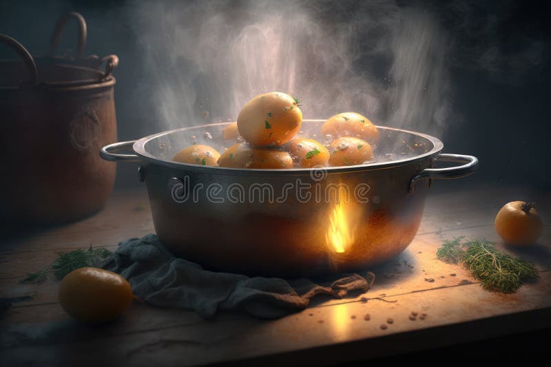 The Old Method of Boiling Potatoes Stock Illustration - Illustration of ...