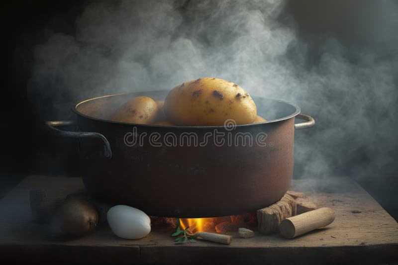 The Old Method of Boiling Potatoes Stock Illustration - Illustration of ...
