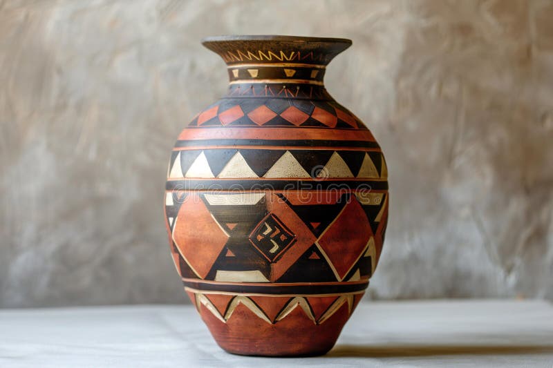 Pottery Vase with Geometric Pattern, Handmade Ceramic Vase Stock ...