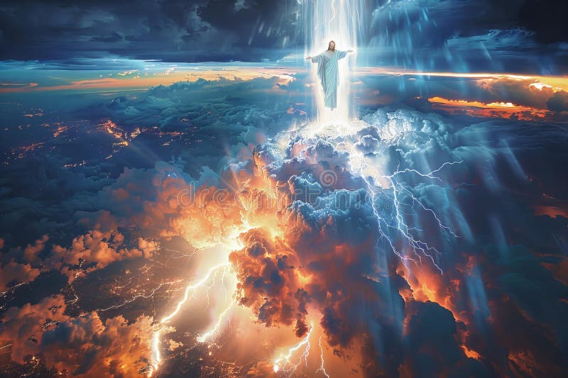 A Powerful Depiction of Jesus Christ Floating Above the Clouds, with ...