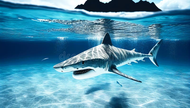 An Illustration of a Powerful Shark Roaming the Depths of the Ocean ...