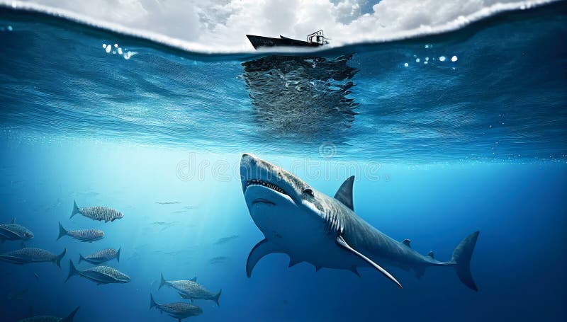An Illustration of a Powerful Shark Roaming the Depths of the Ocean ...