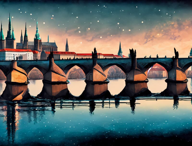 Illustration of Prague stock image. Image of evening - 300096255
