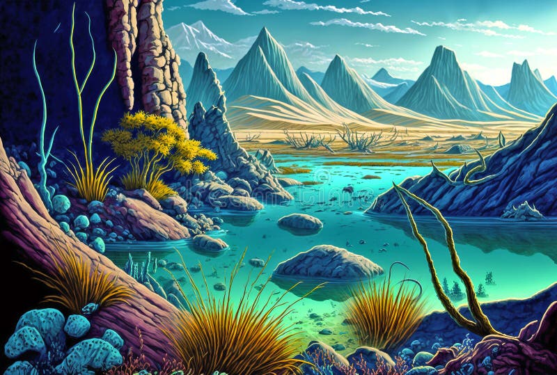 Illustration of Prehistoric Landscape, Ancient Environment Stock ...